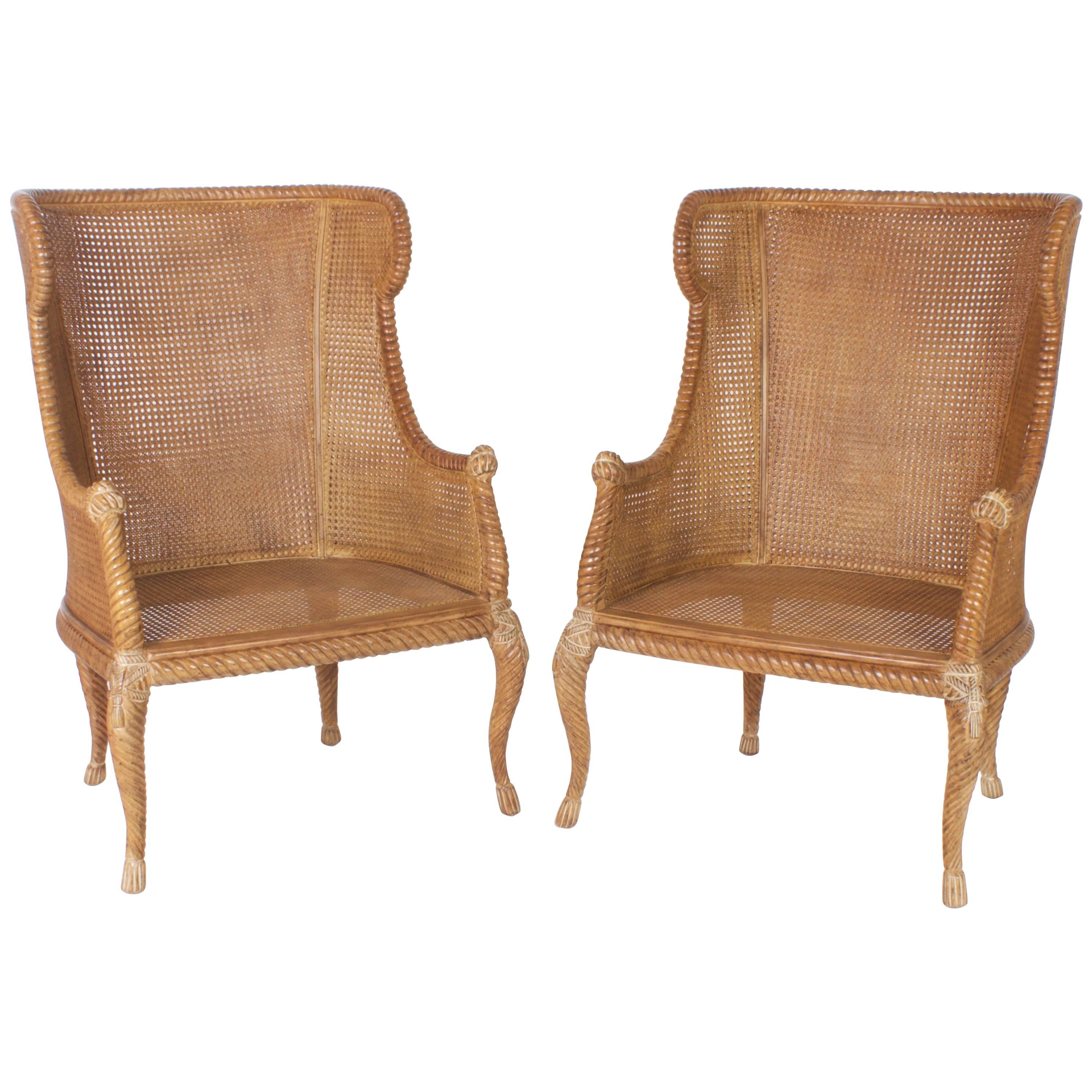 Pair of Mid-Century Italian Caned Wingback Chairs at 1stDibs | mid ...