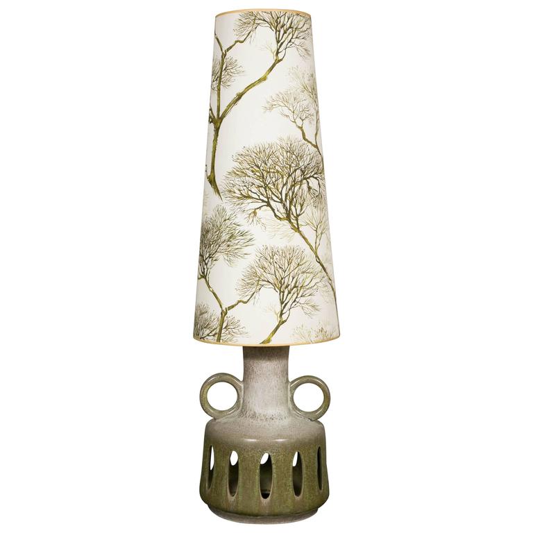 Large Table Lamp in Glazed Ceramic and Original Forest Printed ...