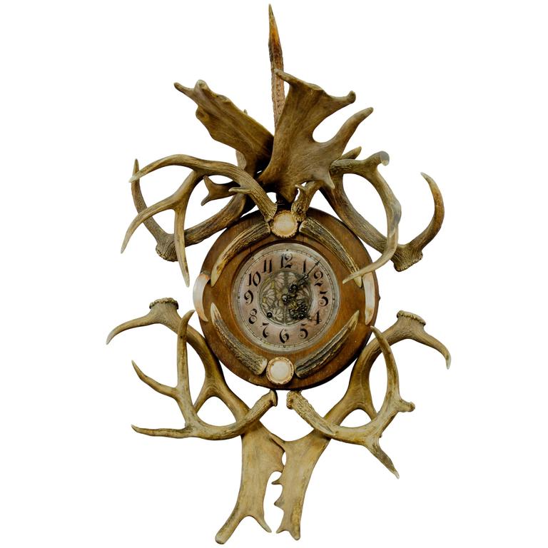 Antique Black Forest Antler Clock Regulator, 1900 at 1stdibs