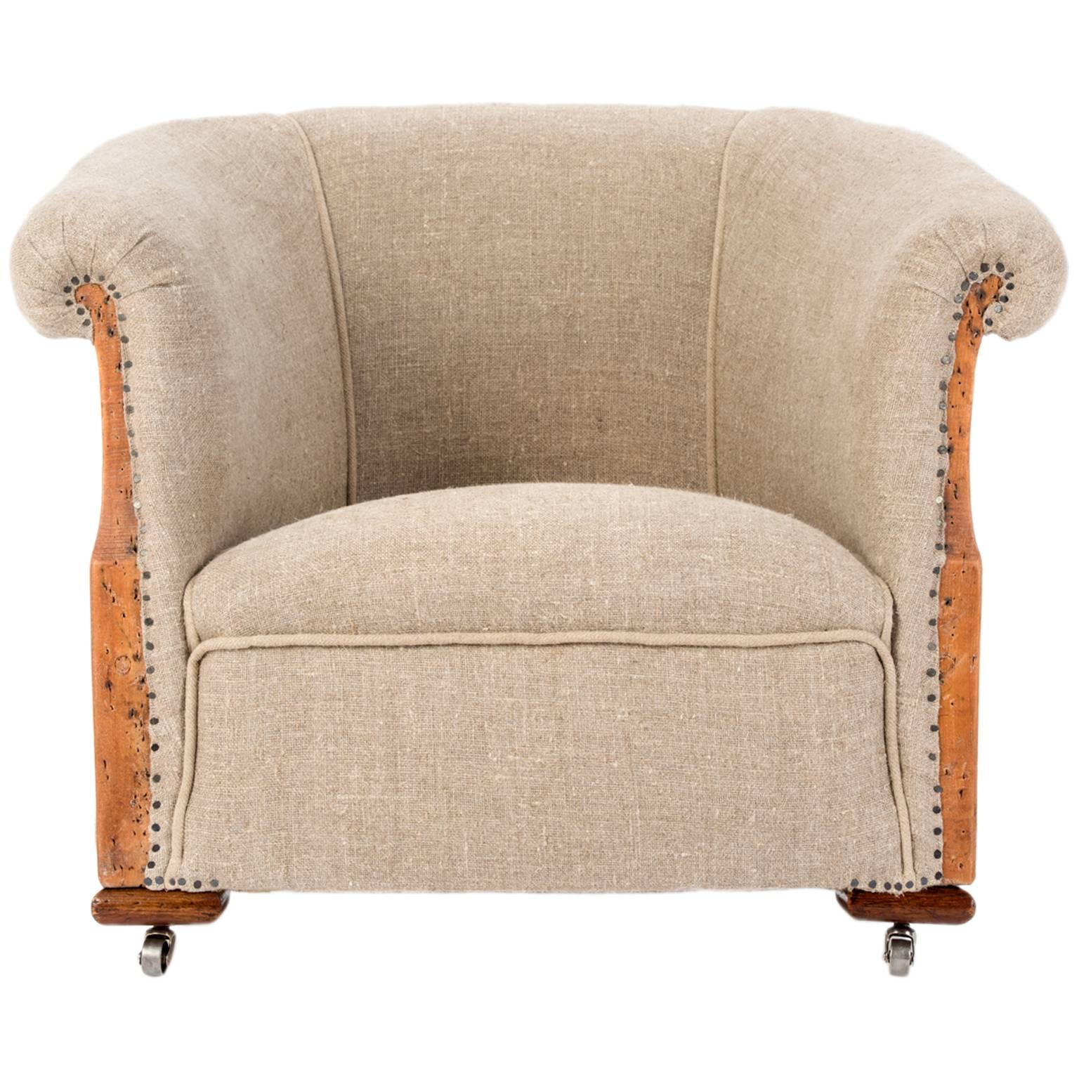 Deconstructed and Exposed Late Victorian Organic Flax Linen Tub Chair ...