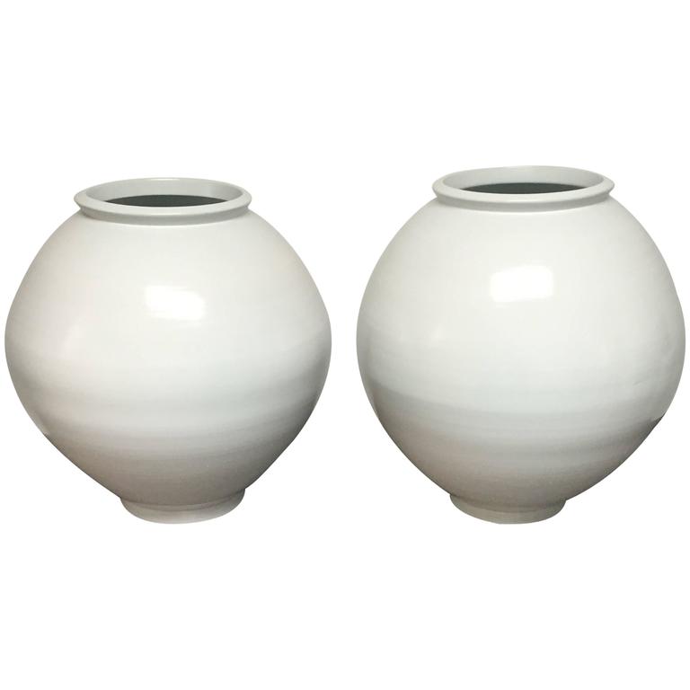 Pair of Large Contemporary Porcelain Moon Jars at 1stDibs