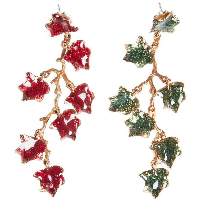 Red and Green Ivy Vine Earrings with Bicolour Enamel by Osanna Madina ...