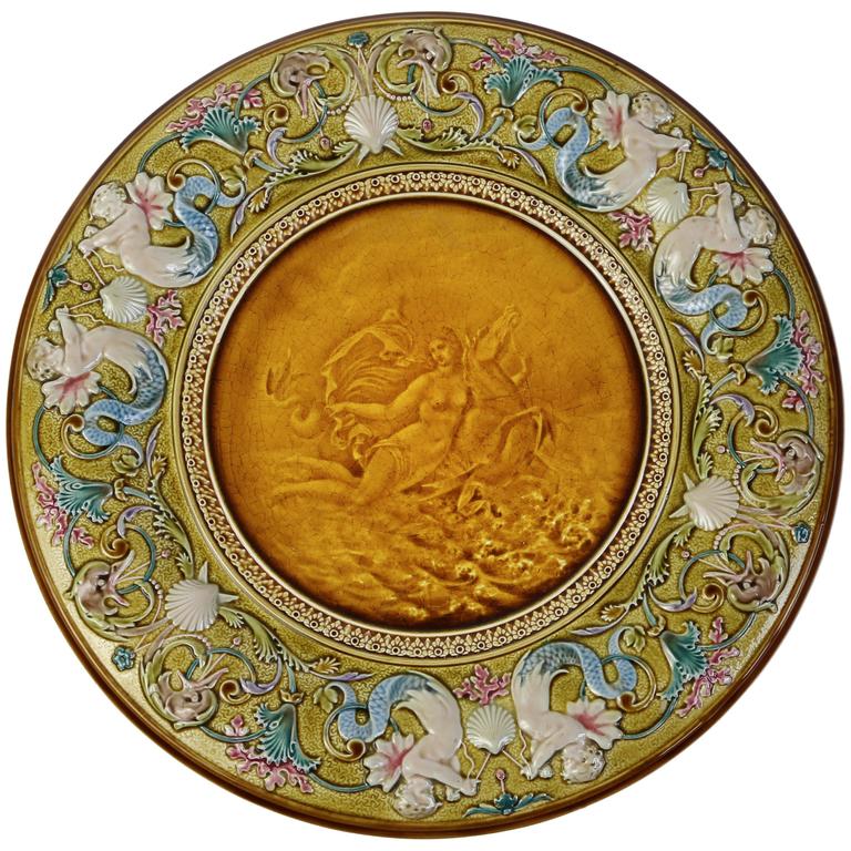 Large German Mettlach Mermaid Earthenware Charger at 1stDibs