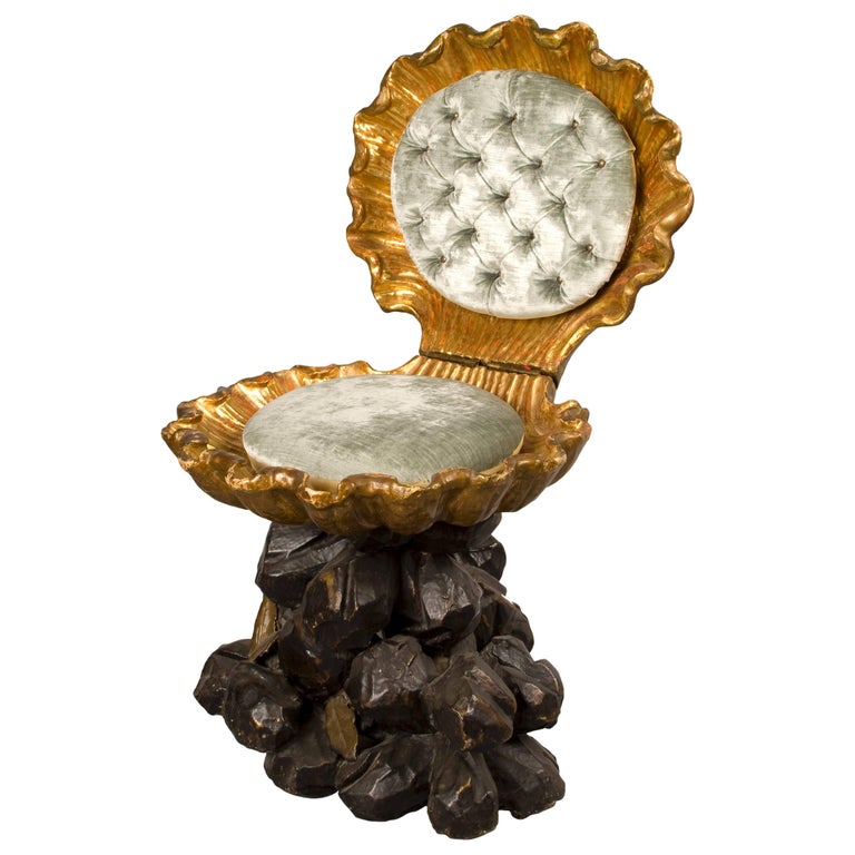 Late 19th c. Venetian Polychrome and Gilded Shell Top Grotto Chair For ...