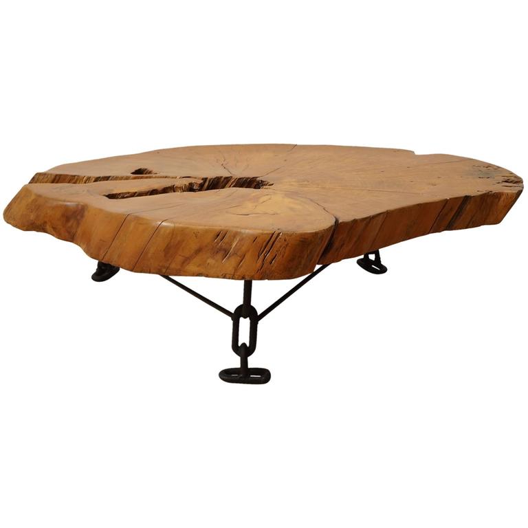 Large Wood Slab Cocktail Table For Sale at 1stDibs
