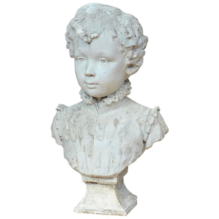 19th Century French Plaster Bust Boy Statue at 1stDibs