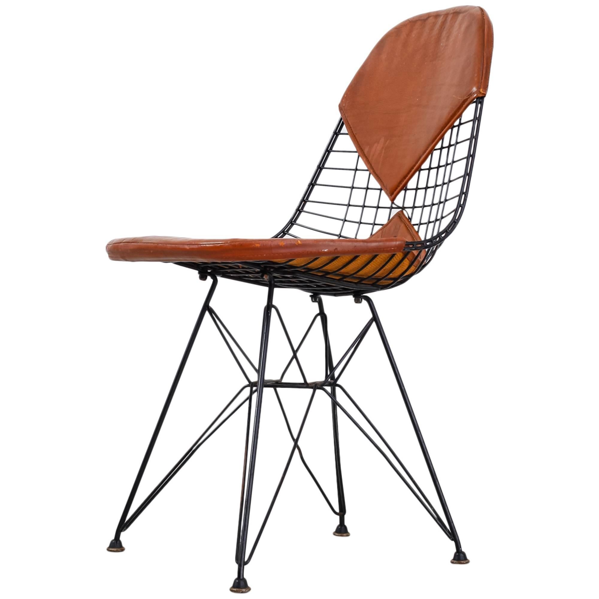 Eames Early DKR Wire Chair with Leather Bikini Seat on Eiffel Frame ...