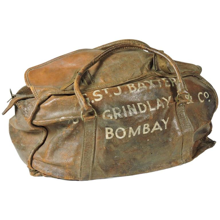19th Century Grindlay and Co Bombay Leather Bank Bag at 1stDibs