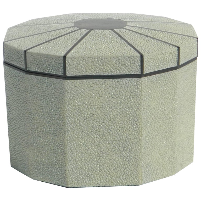 Octagon Shape Natural Shagreen Box With Ebony Inlay For Sale at 1stDibs