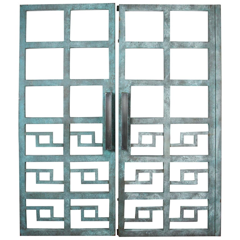 Spectacular Pair of Large Heavy Geometric Steel Gates at 1stDibs