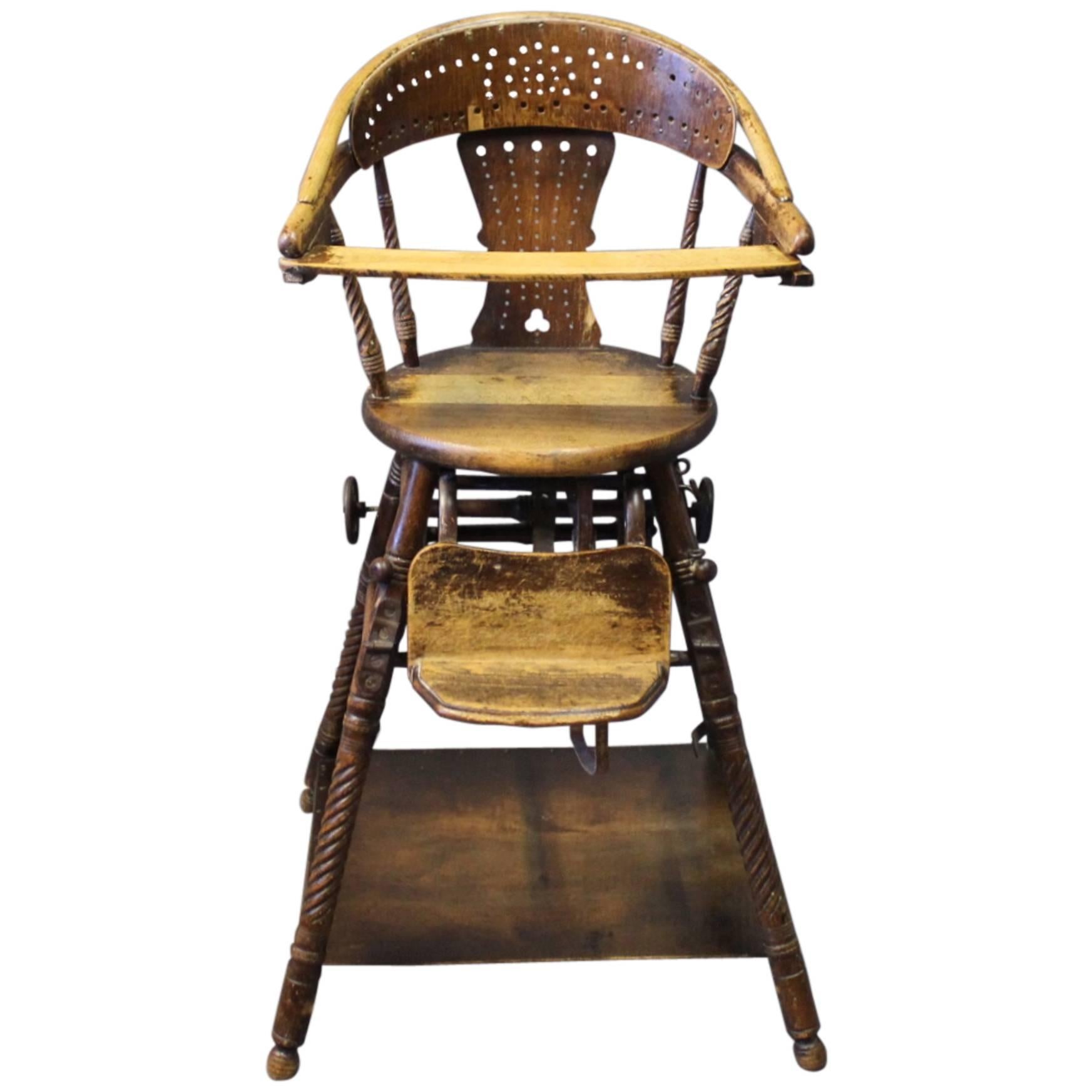 Antique Multifunctional High Chair in Polished Wood, circa 1860 at 1stDibs