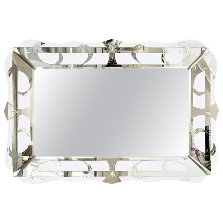 Monumental 1950's Etched Glass Rectangular Mirror at 1stDibs