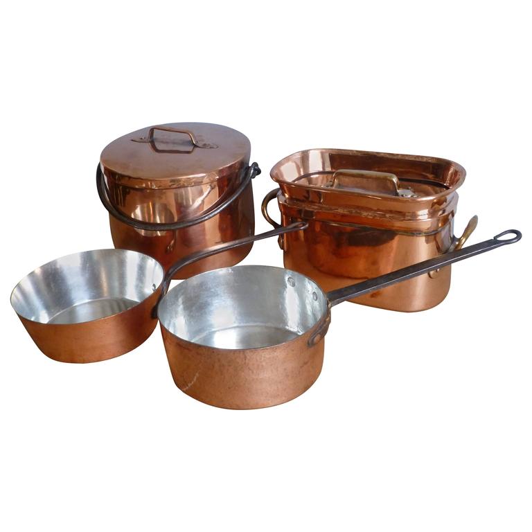 Magnificent Set of Re-Tinned Copper Pans and Pots at 1stDibs