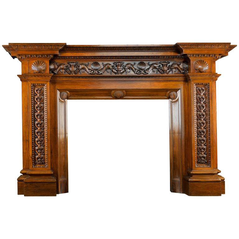 Enormous Antique Walnut Fireplace Mantel Signed Carlo Scarselli For ...