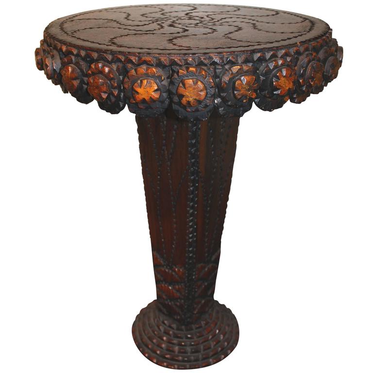 Carved Tramp Art Table by Hermitage Des Artistes, NY at 1stDibs