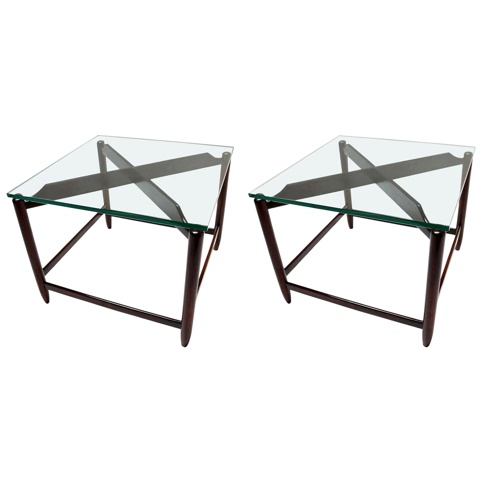 Elegant Pair of Side Tables with Exceptional Glass Top at 1stDibs