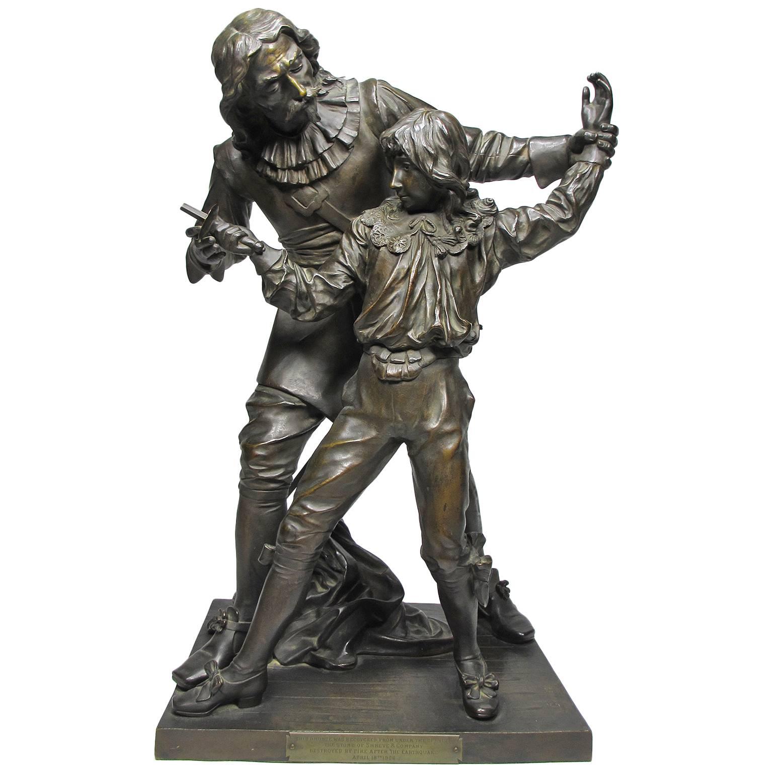 19th Century Bronze Figural Group "The Fencing Lesson" by Adrien ...