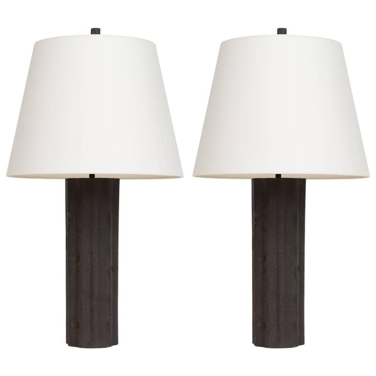 Pair of Iron Tree Trunk Form Cylinder Lamps at 1stDibs