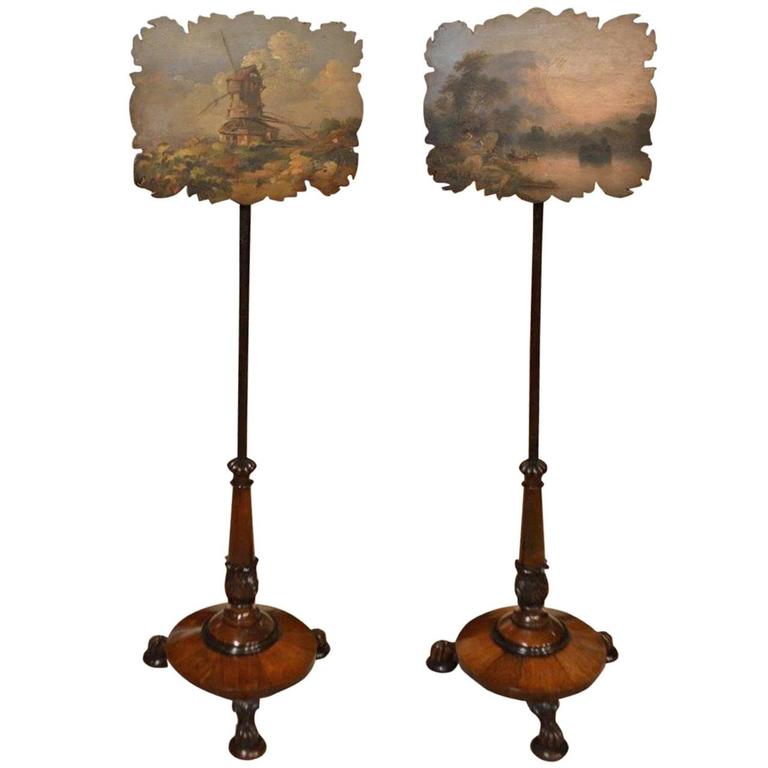 Charming Pair of Rosewood Early Victorian Period Antique Pole Screens ...