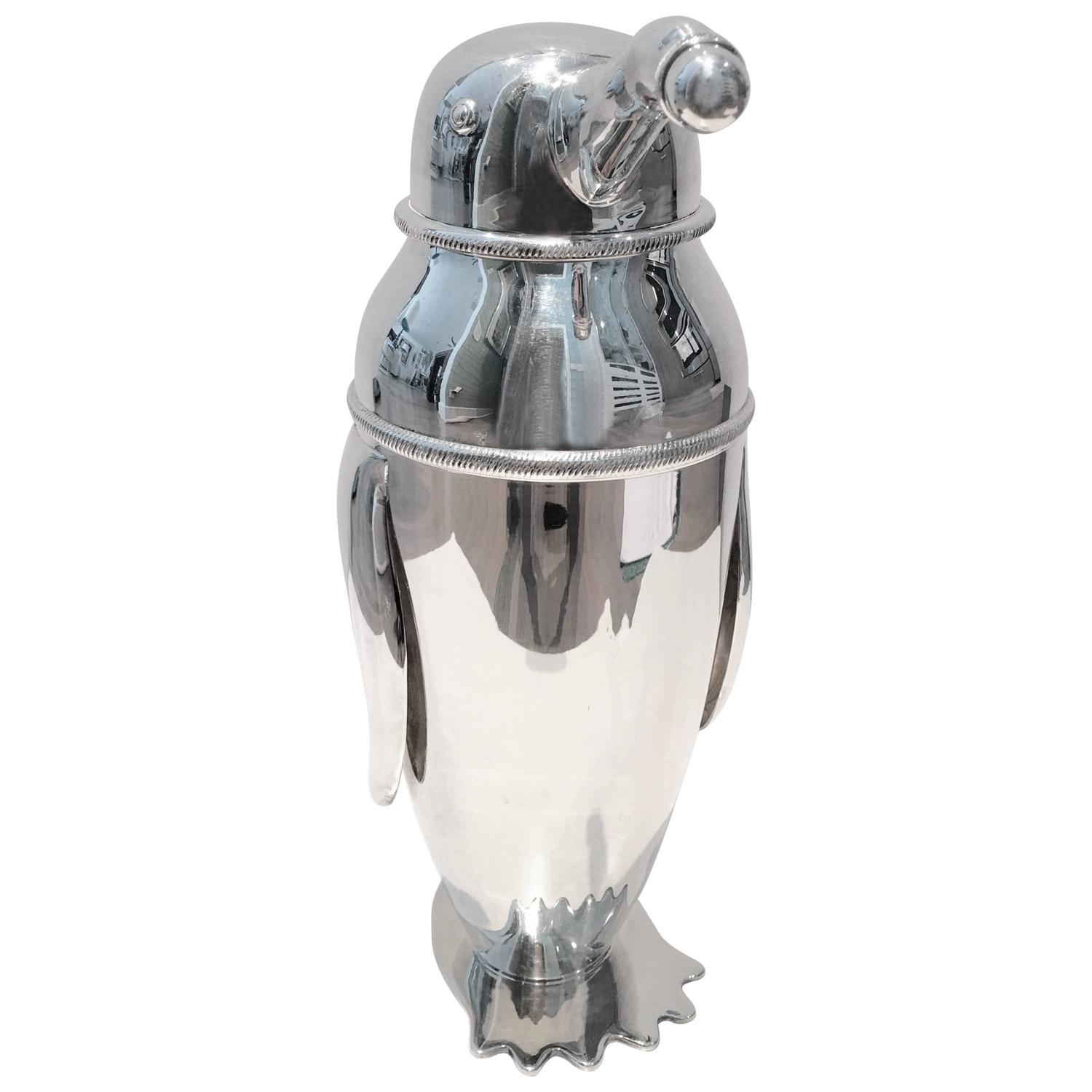 Silver Plate Large Penguin Cocktail Shaker at 1stdibs