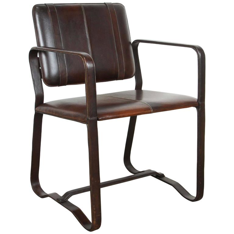 Brown Leather Wrapped Chair after Jacques Adnet at 1stDibs