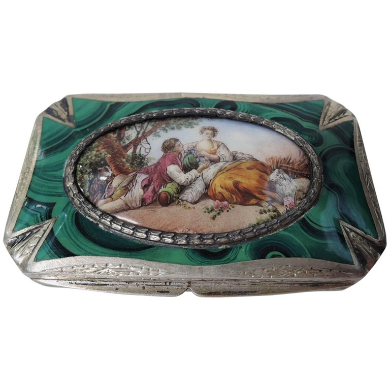 Antique Romantic Rococo Silver Gilt and Enamel Snuffbox For Sale at 1stDibs