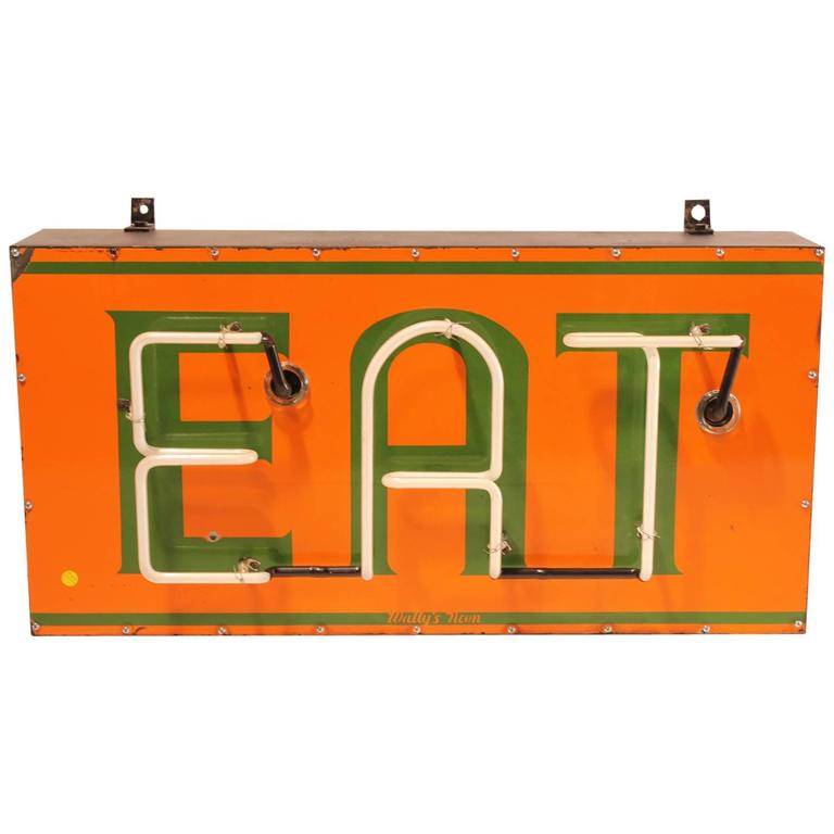 Vintage American Enamel and Neon EAT Sign at 1stDibs