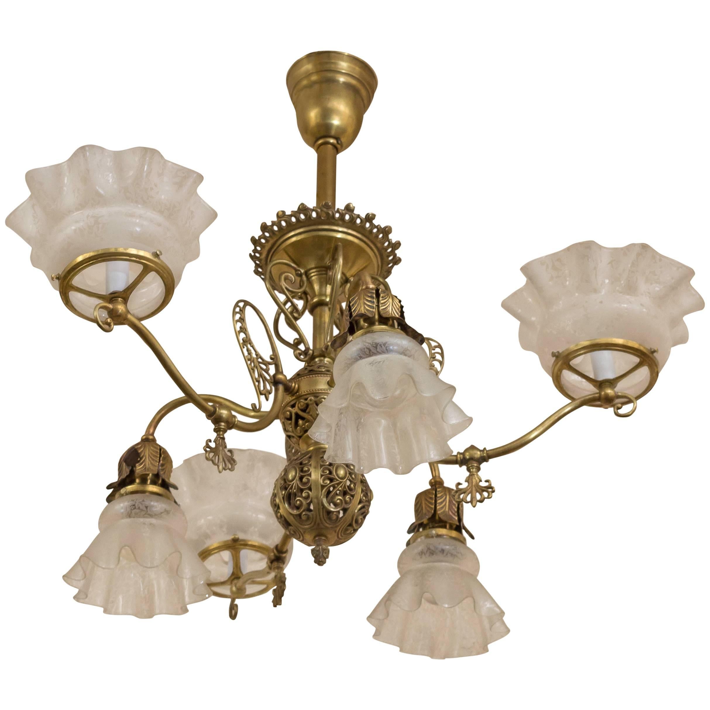 Late Victorian Gas and Electric Combo Light with Deep Etched Period ...