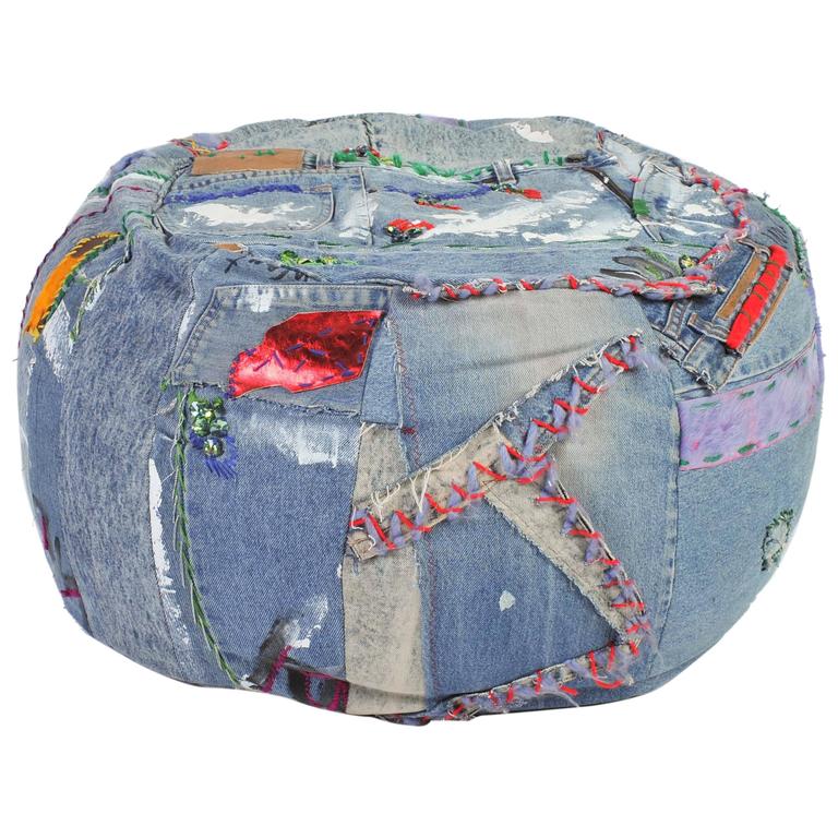 Unique Handmade Bohemian Rock and Roll Style Vintage Denim Pouf/Floor ...