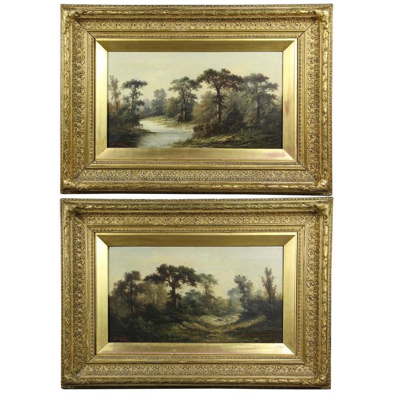 Pair of Framed American Landscapes Paintings For Sale at 1stdibs