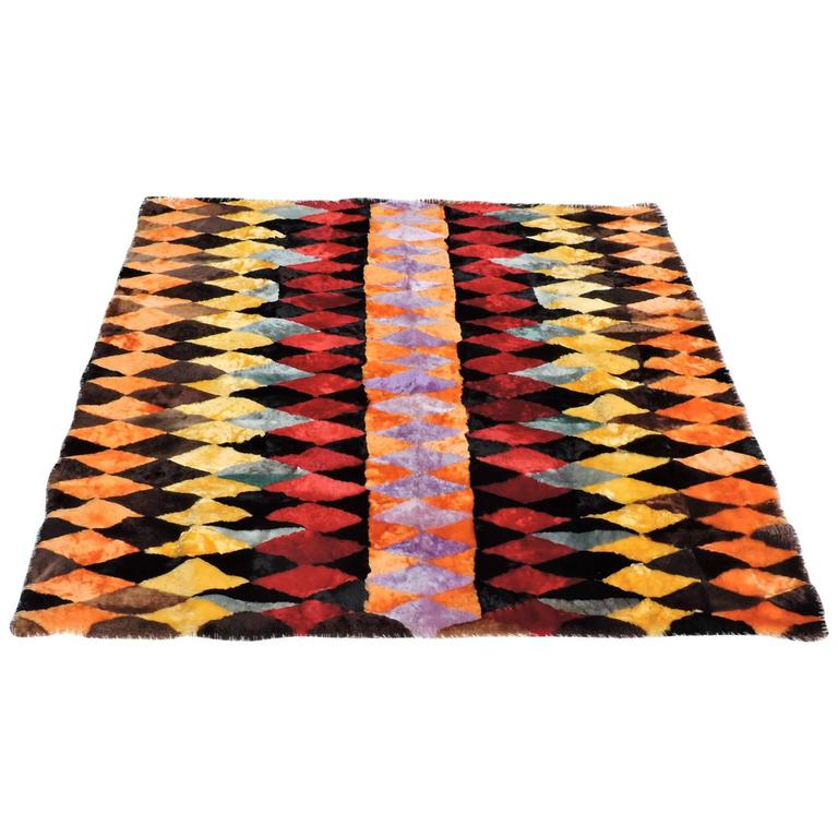 Mid-20th Century Brilliant Geometric Design Patchwork Sheepskin Rug at ...