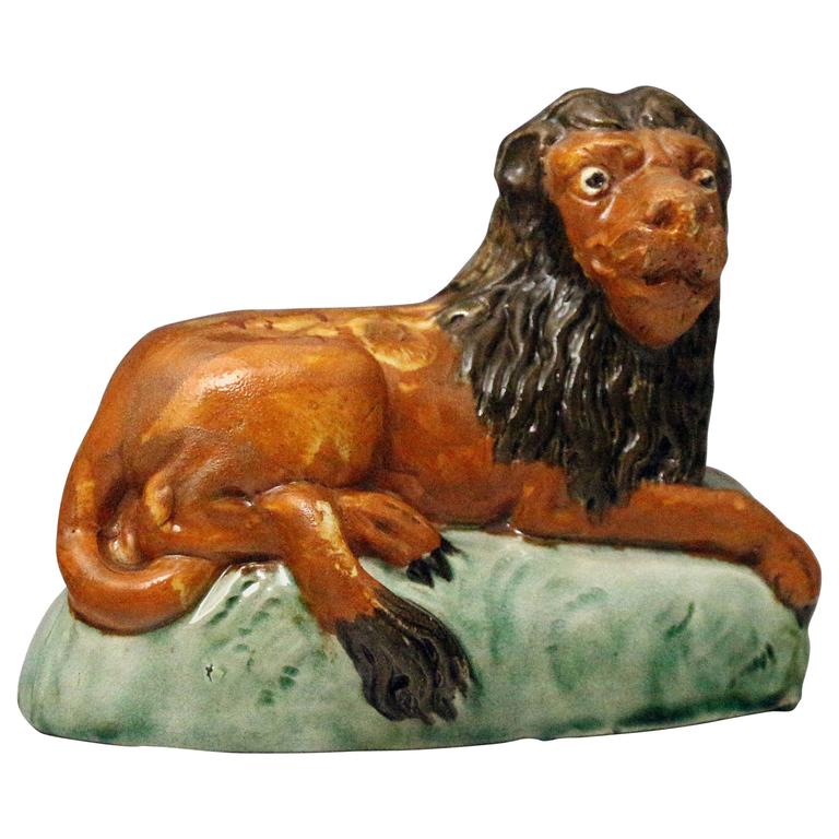 Antique English Pottery Figure of a Lion in Prattware, Late 18th ...