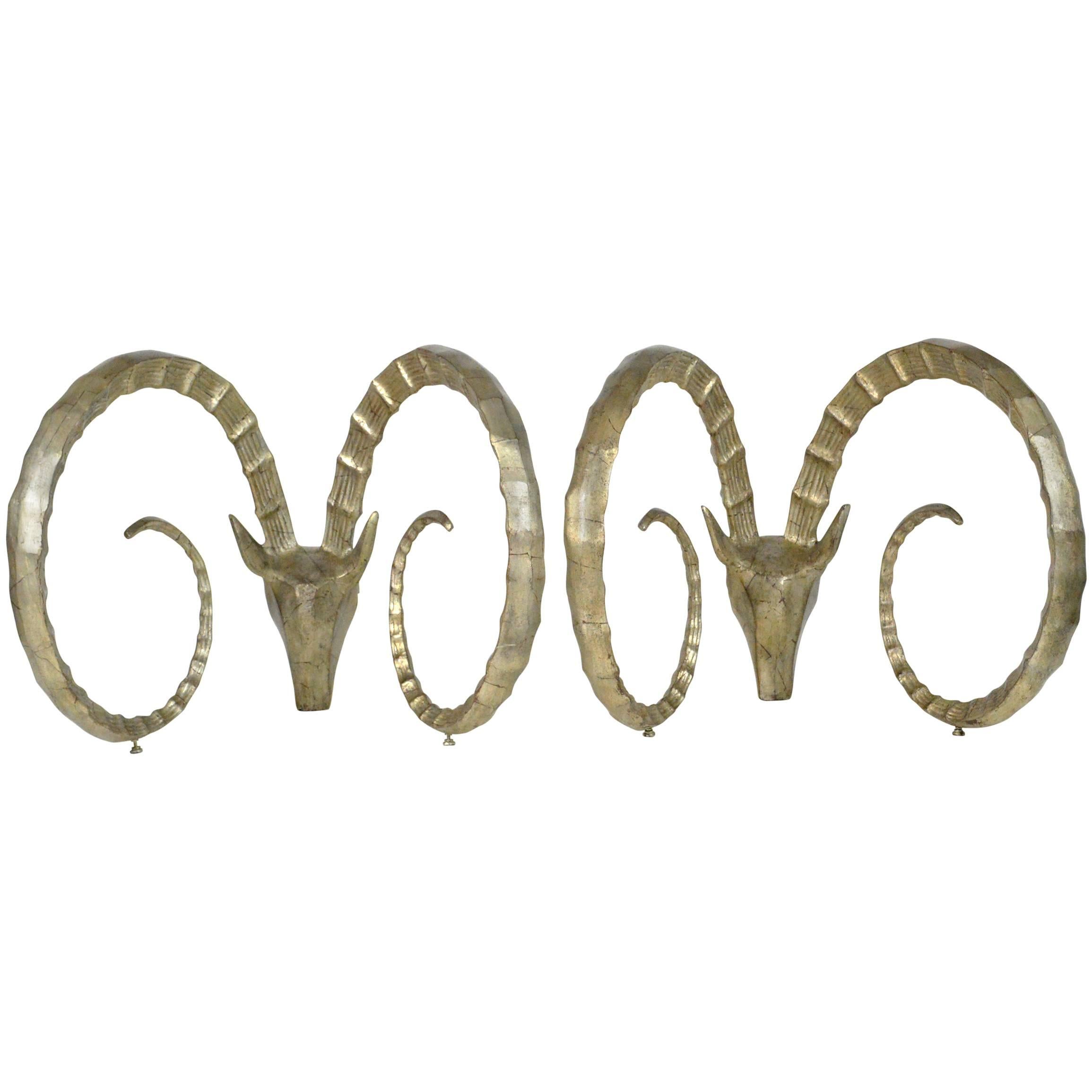 Silver Leafed Ibex Ram's Head Dining Table or Desk Base at 1stDibs