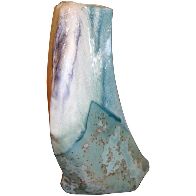 Unusual Shaped Tony Evans Raku Vase, Signed at 1stDibs