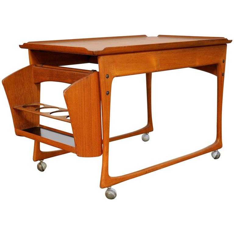 Danish Modern Teak Rolling Bar Cart by J. Ingvard Jensen, Odense ...
