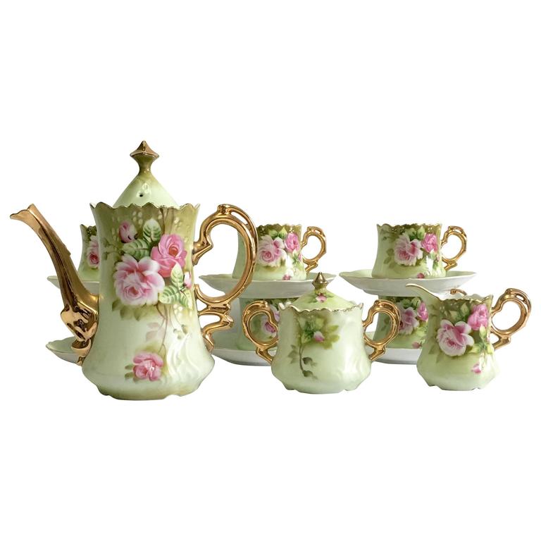 Vintage 17-Piece Porcelain Roses Tea/ Coffee Set at 1stDibs | 17 piece ...