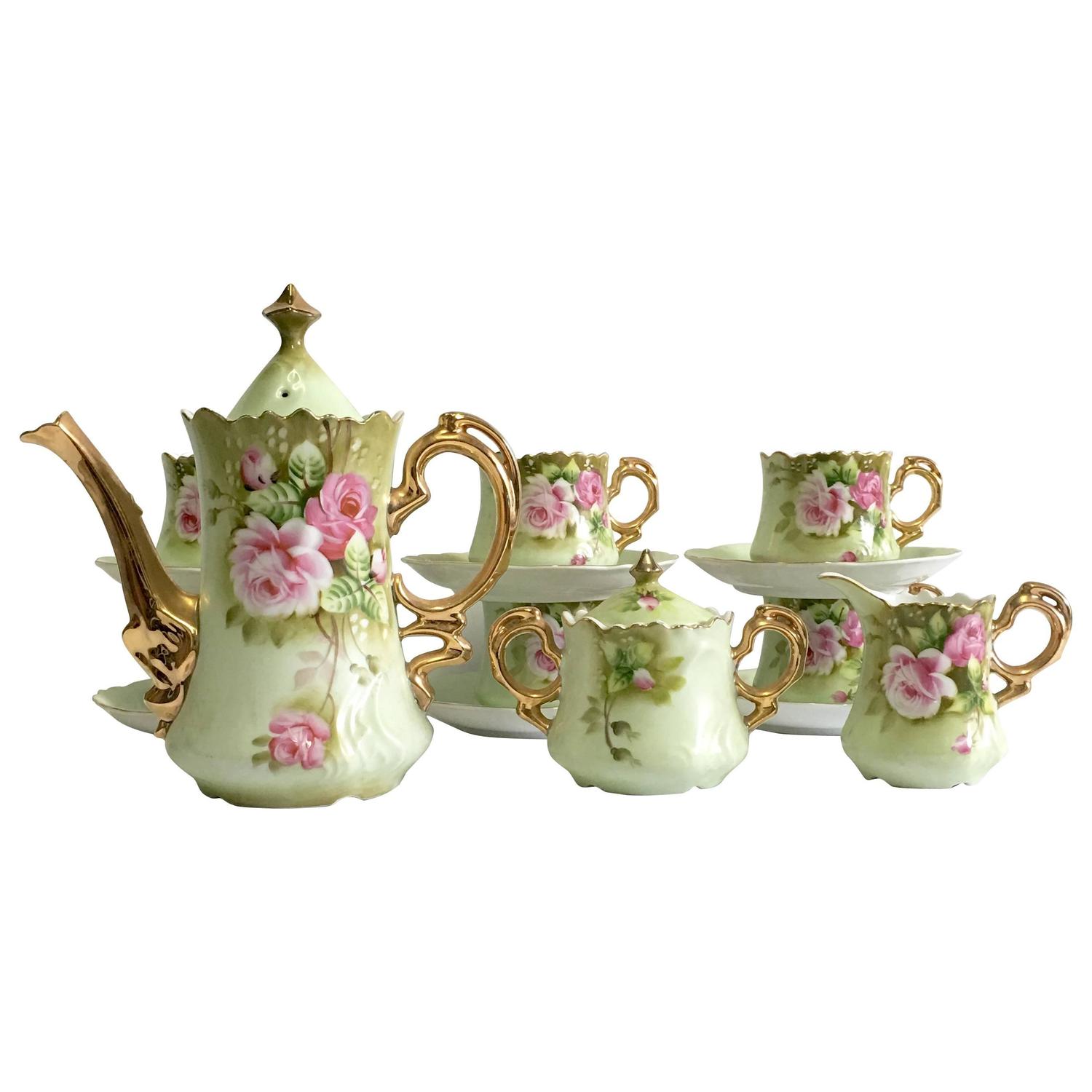 Vintage 17-Piece Porcelain Roses Tea/ Coffee Set at 1stdibs