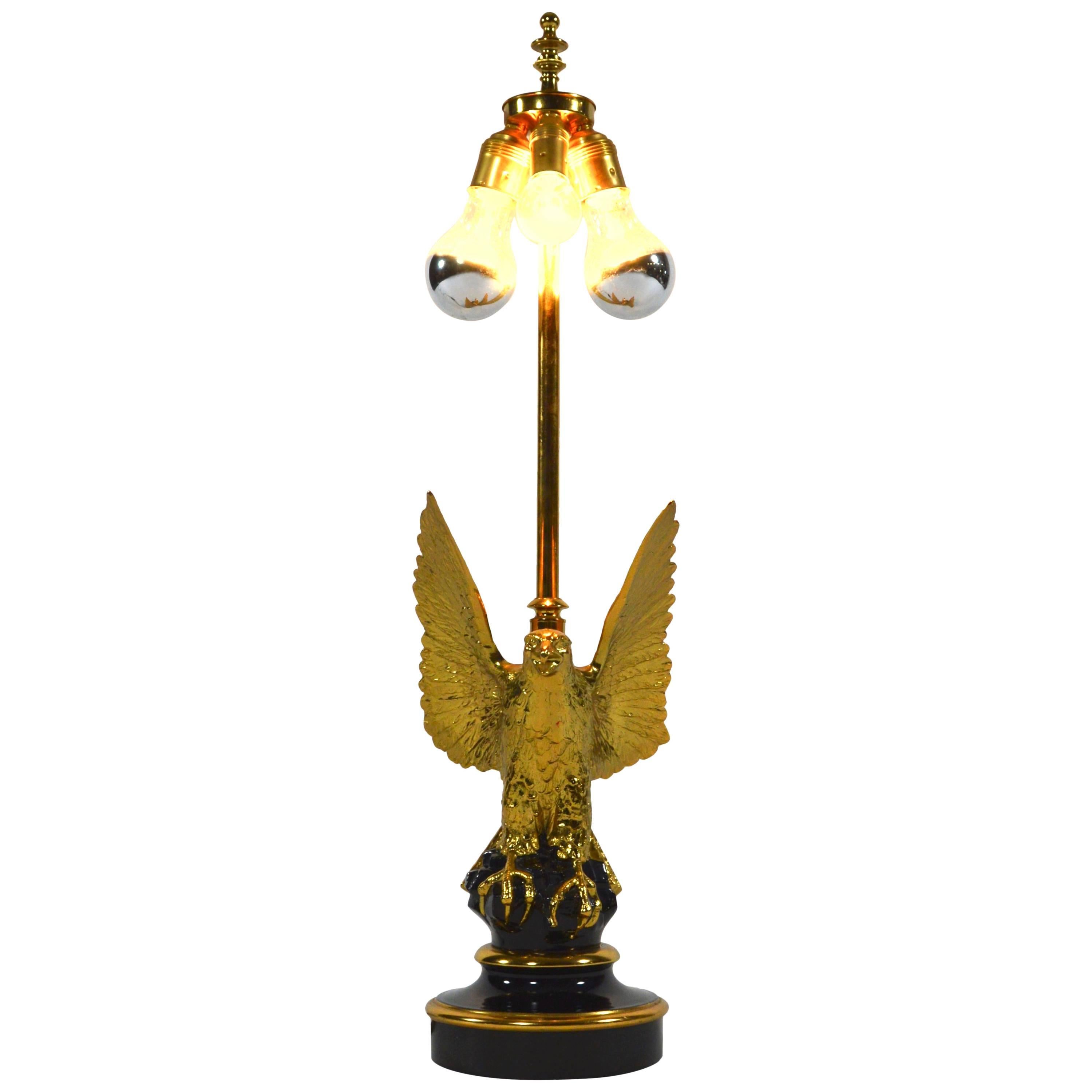 Maison Charles Gilded American Eagle Table Lamp, 1970s at 1stDibs