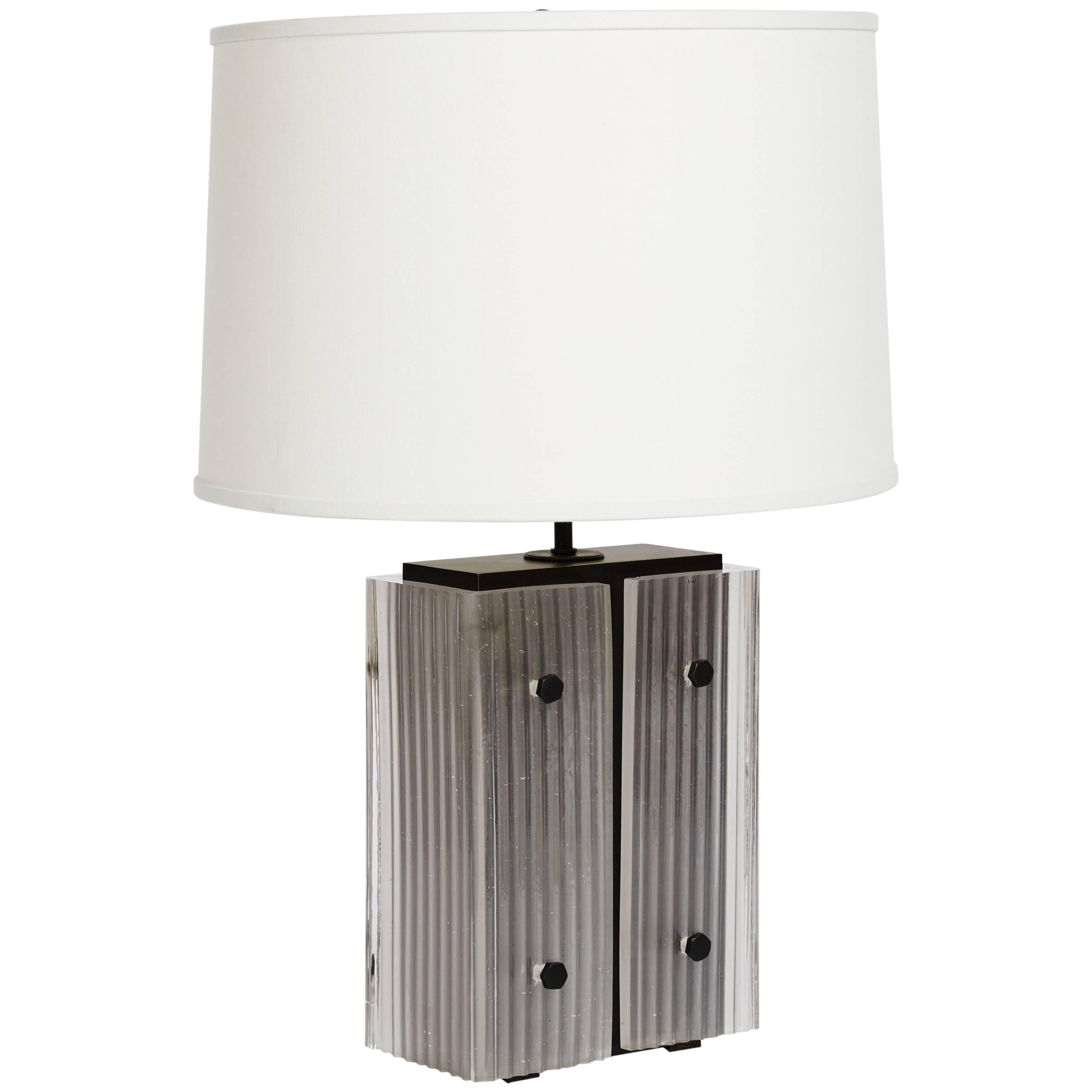 Cast Glass and Bronze Table Lamp For Sale at 1stDibs