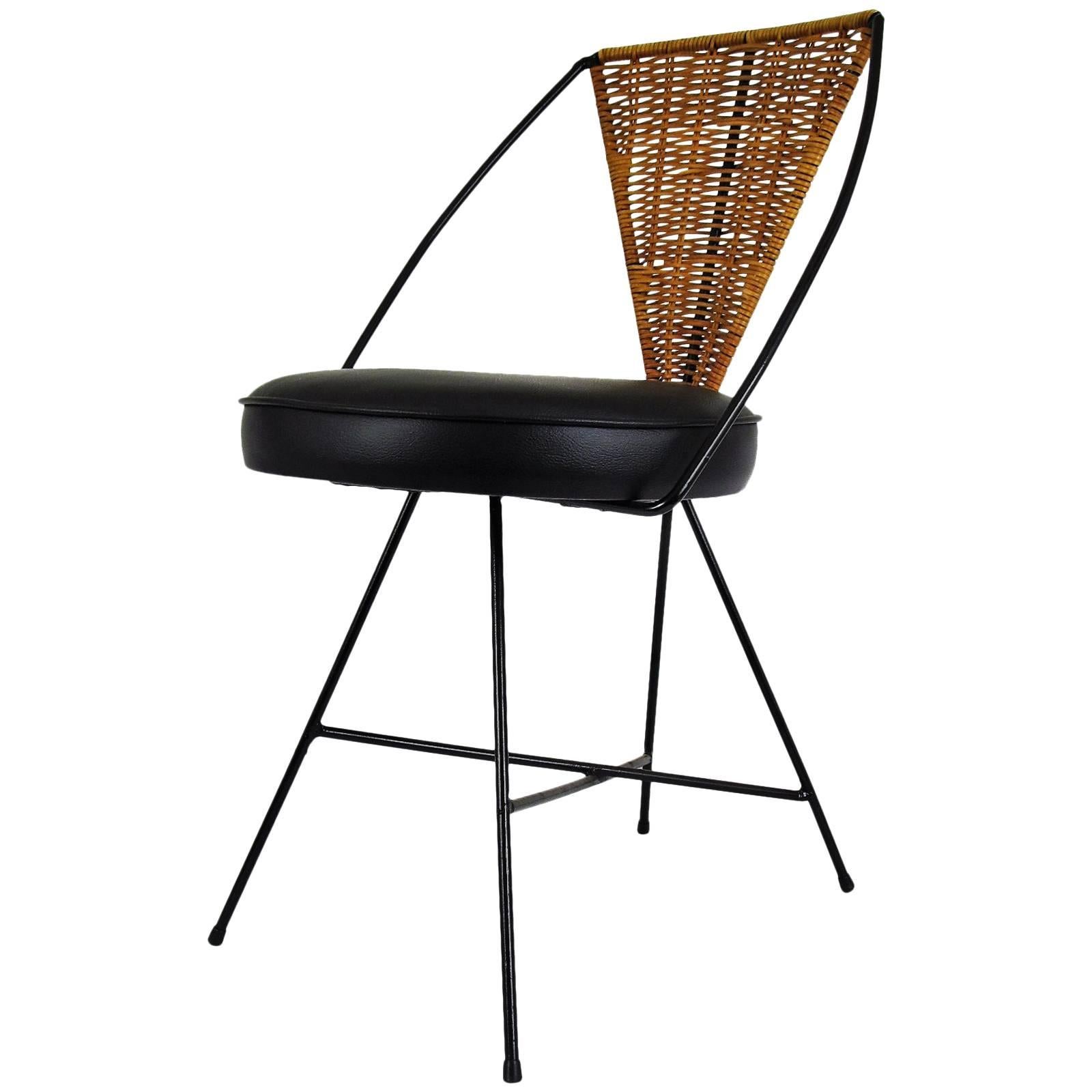 Arthur Umanoff Designed Mid-Century Modern Iron and Wicker Side Chair ...