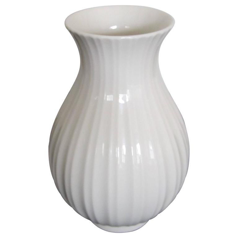 Vintage Scandinavian Modern White Fluted Vase, Denmark at 1stDibs