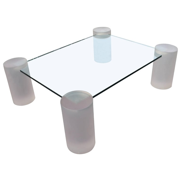 Pink Frosted Lucite Coffee Cocktail Table Vintage Column Architectural ...