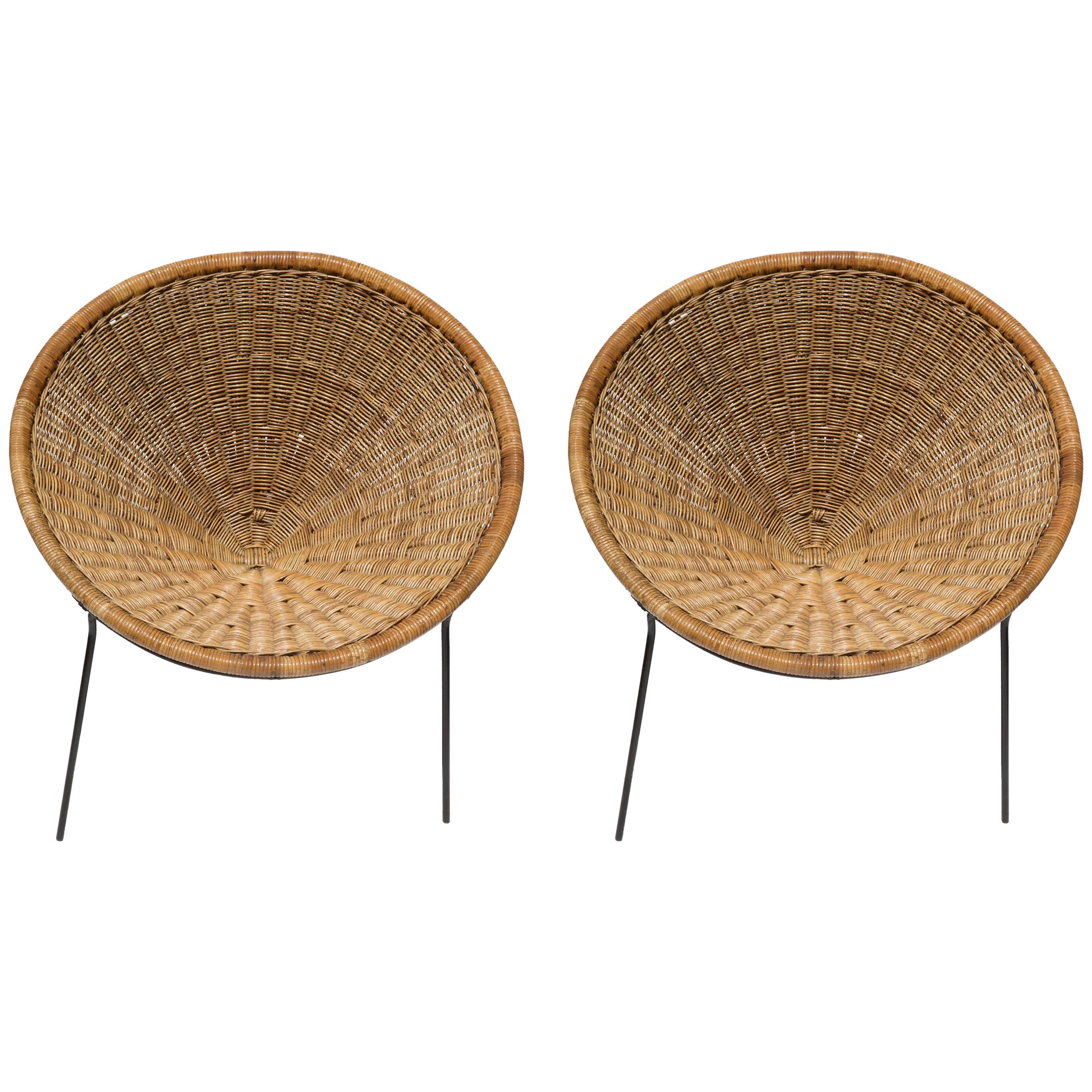 Pair of "Cone" Shaped Bamboo Chairs with Metal Base at 1stDibs