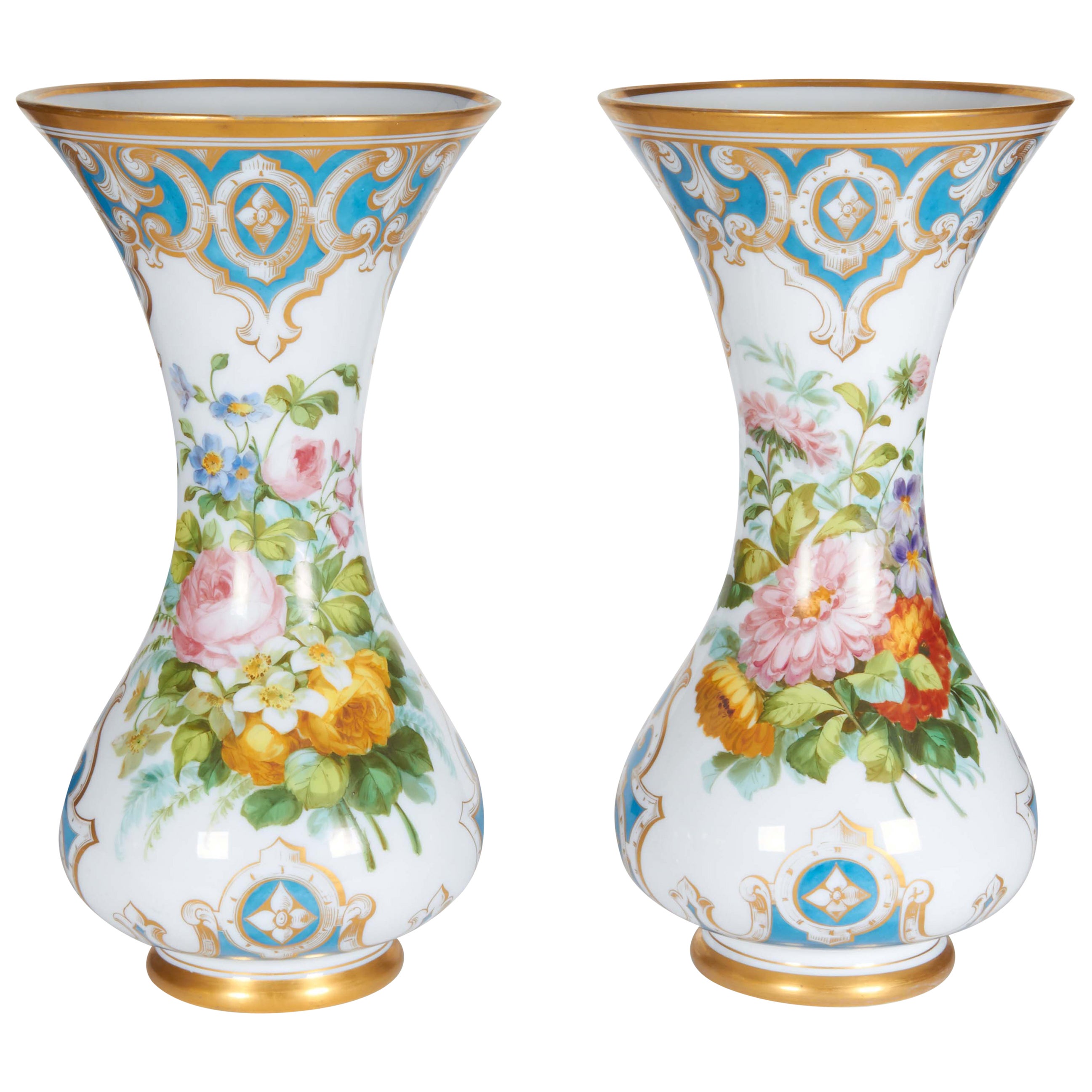 Pair of French Opaline Vases, Baccarat, circa 1840 For Sale at 1stDibs