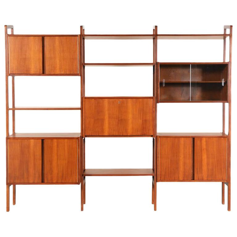Mid-Century Modern Walnut Three-Bay Free Standing Storage Unit at 1stDibs