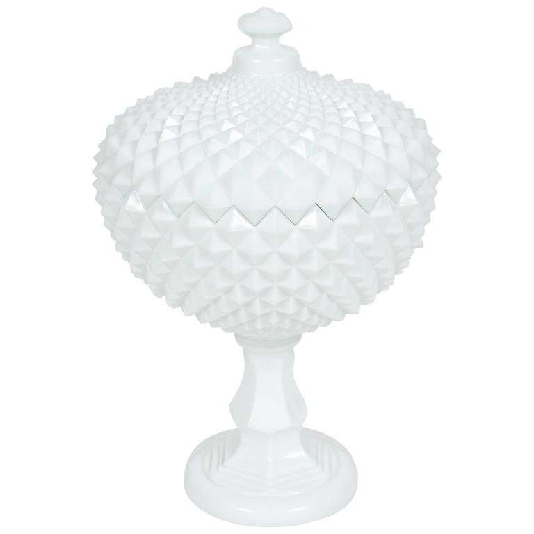Vintage Large Footed Milk Glass Compote with Lid at 1stDibs