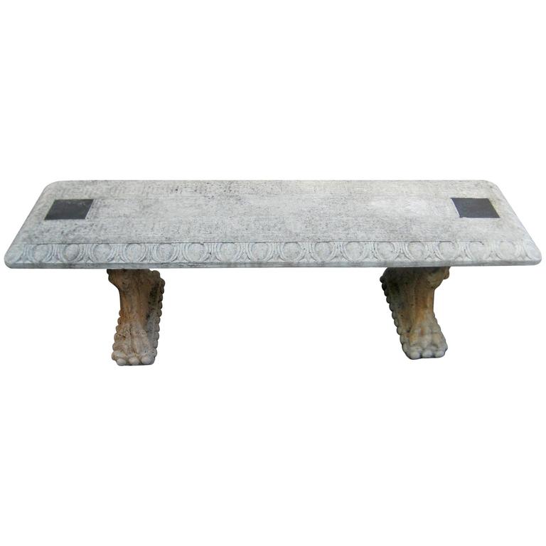 Cast Stone and Inset Marble Top Garden Bench at 1stDibs
