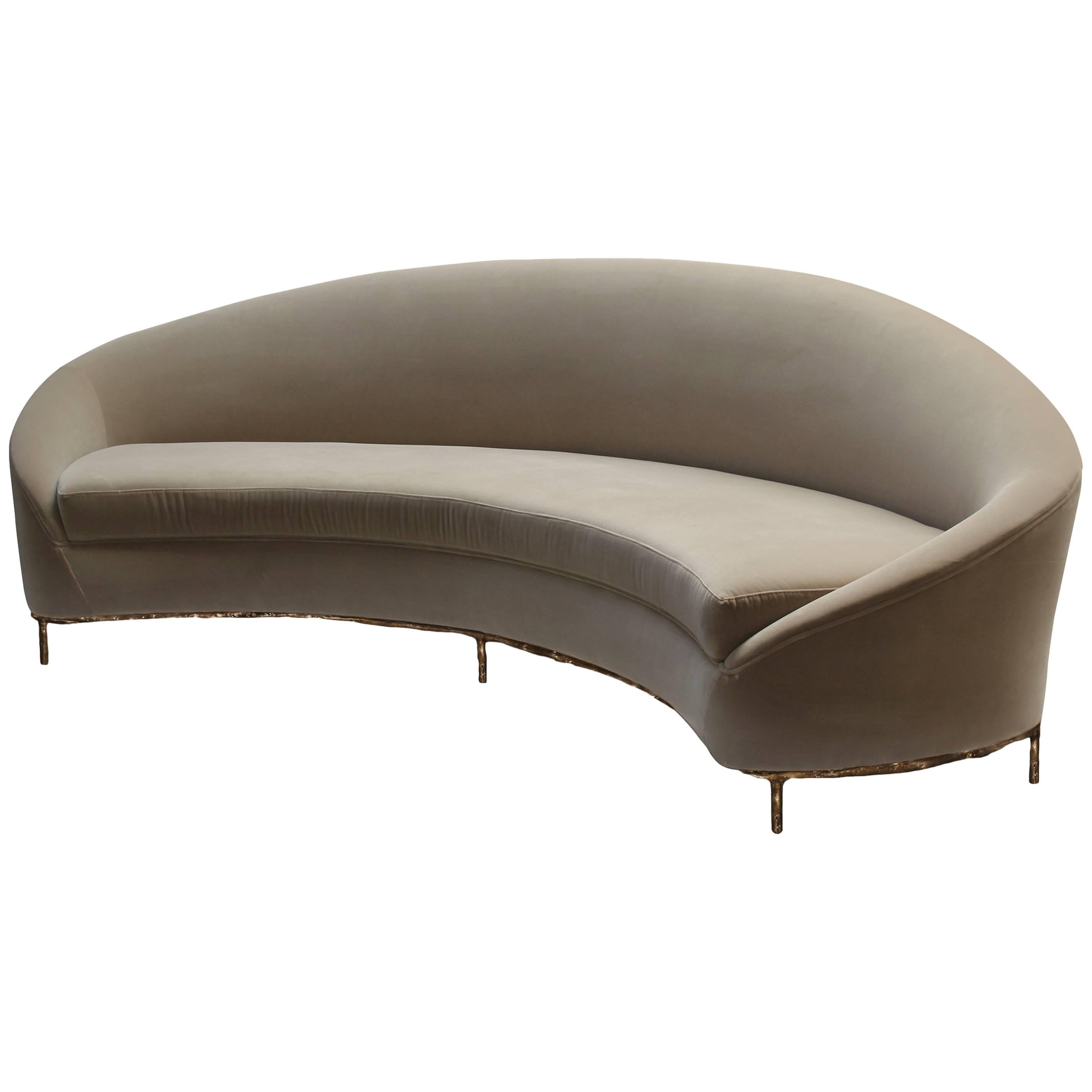 European Modern Velvet and Bronze Vamp Curvilinear Lounge by Koket For ...