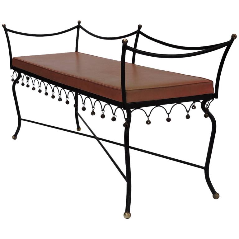 Iron and Brass Bench style Jean Royere at 1stDibs