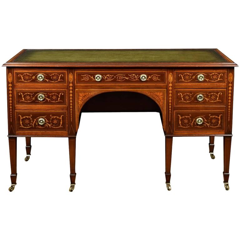 Mahogany Inlaid Writing Desk by Maple and Co at 1stDibs